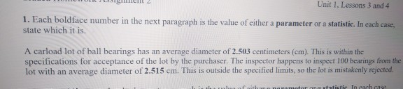 Solved Unit 1, Lessons 3 and 4 1. Each boldface number in | Chegg.com
