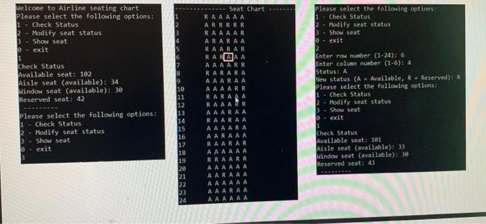 Solved Write a program in C++ to manage airline seating | Chegg.com