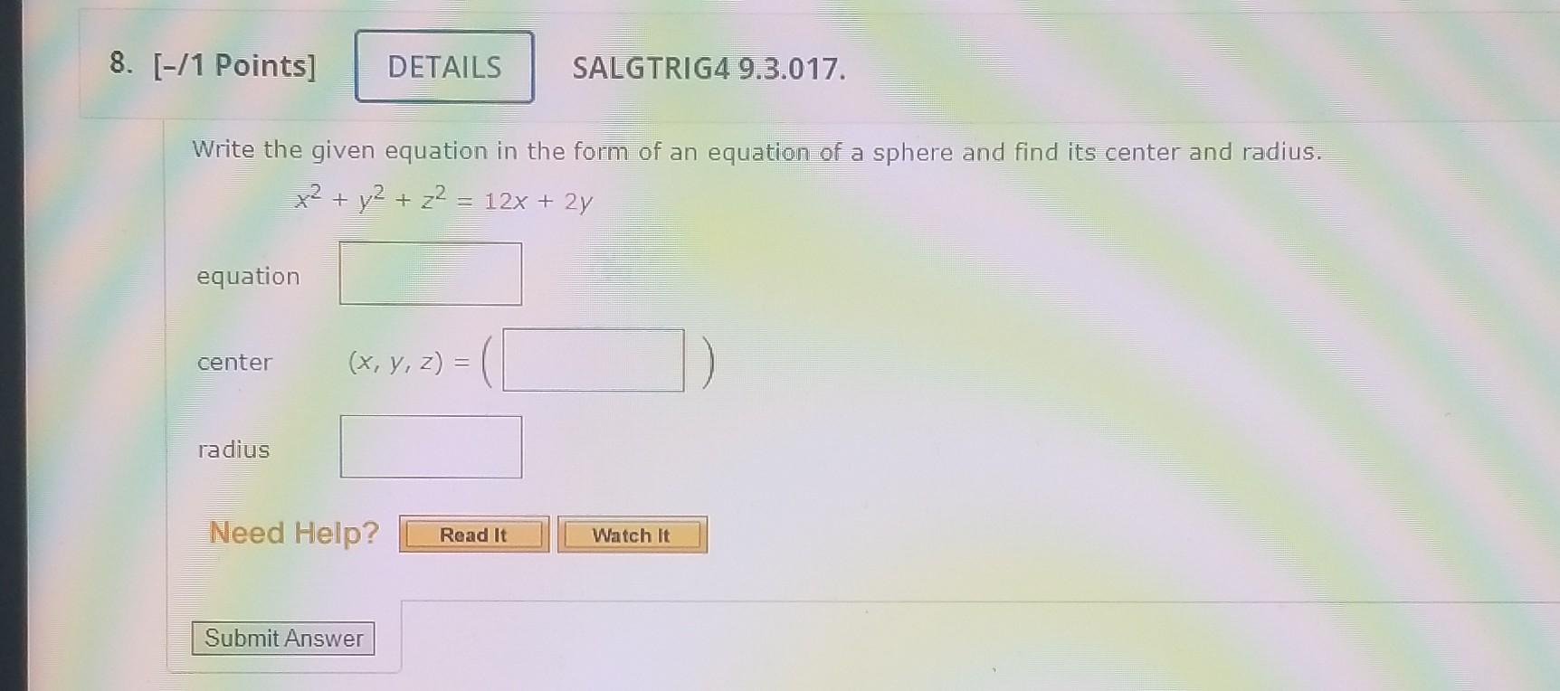 Solved 2. [-/1 Points] DETAILS SALGTRIG4 9.3.006.MI. Two | Chegg.com
