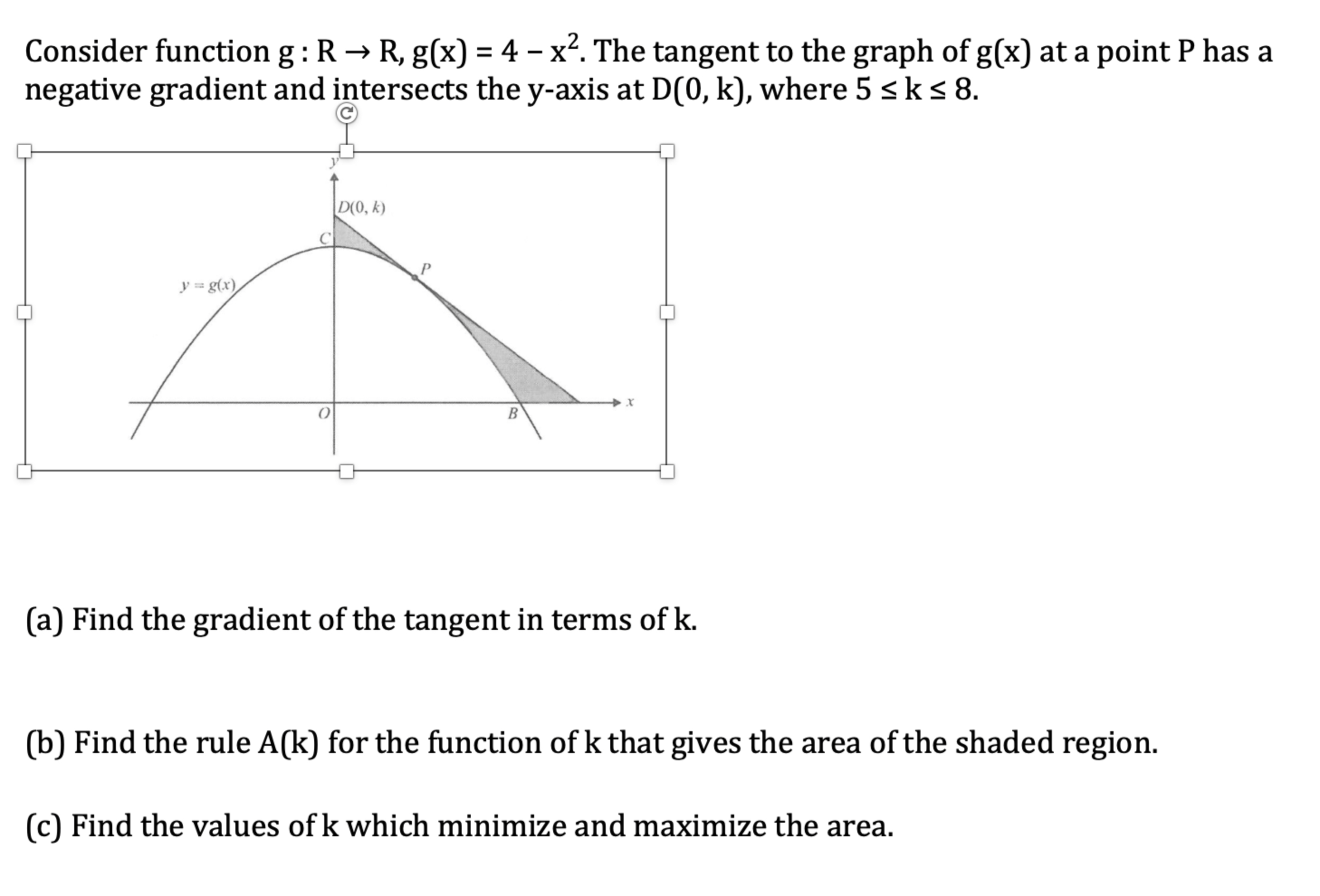 Solved Consider function g:R→R,g(x)=4-x2. ﻿The tangent to | Chegg.com
