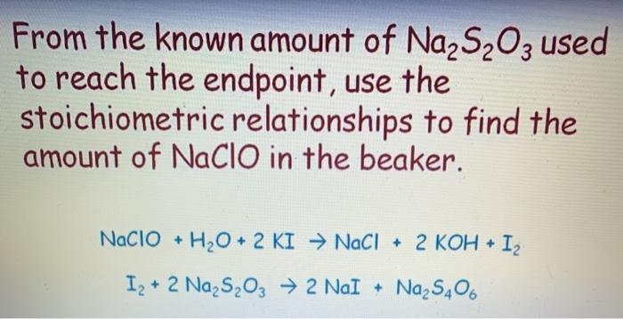 Solved How many moles of NaClO do you calculate were in the | Chegg.com