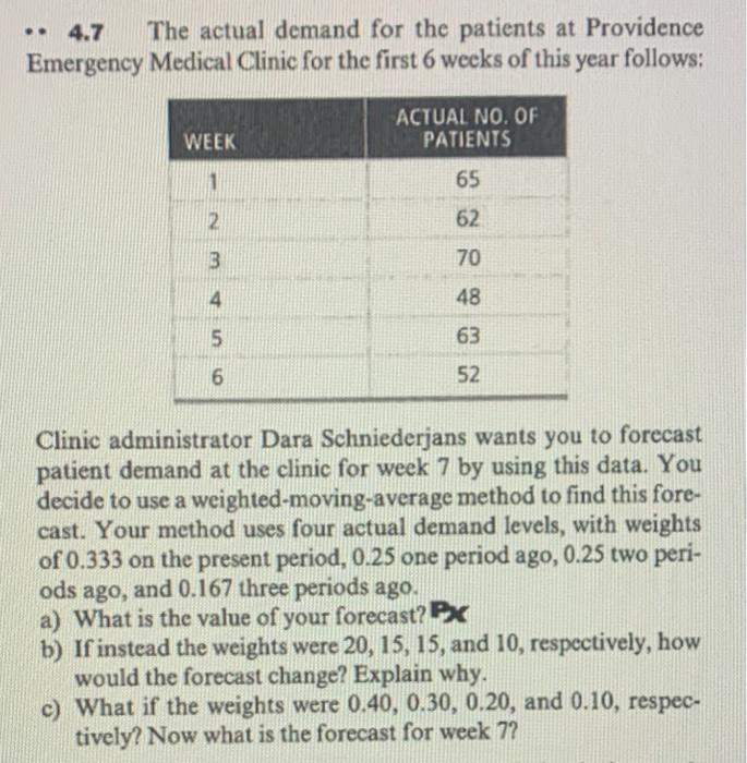 Solved - 4.7 The actual demand for the patients at | Chegg.com