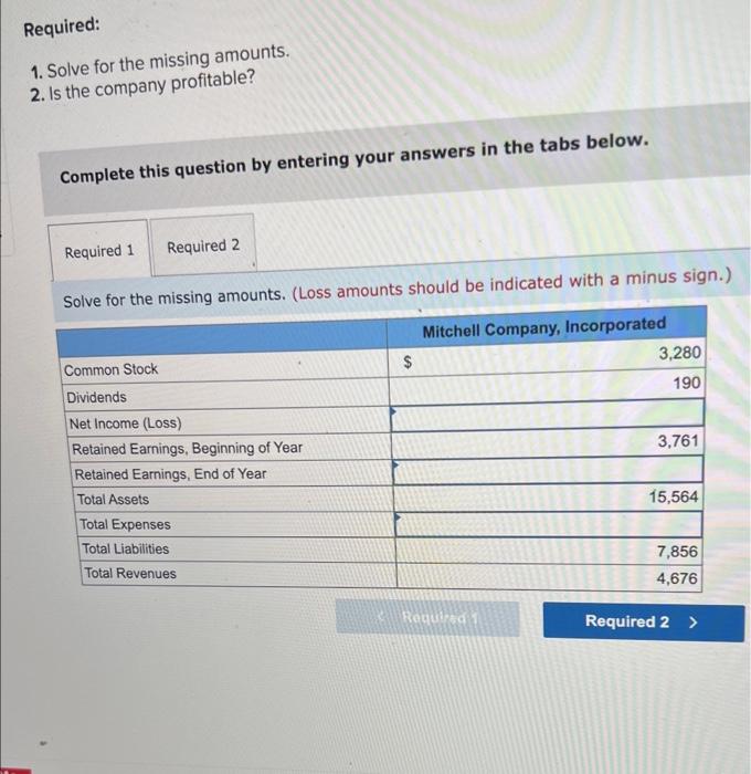 Solved Required: 1. Solve for the missing amounts. 2. Is the | Chegg.com
