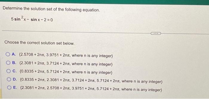 Solved Determine the solution set of the following equation. | Chegg.com
