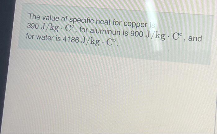 Solved The value of specific heat for copper 390 J/kg⋅C∘, | Chegg.com