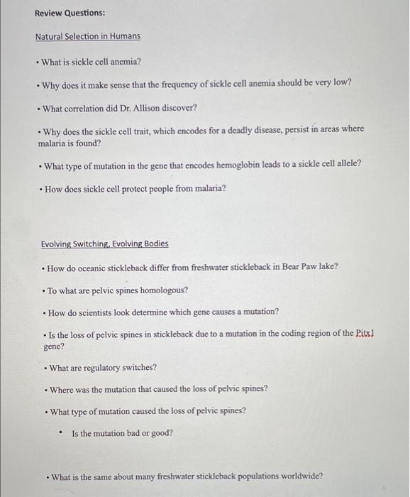 Solved Review Questions: Natural Selection in Humans • What | Chegg.com