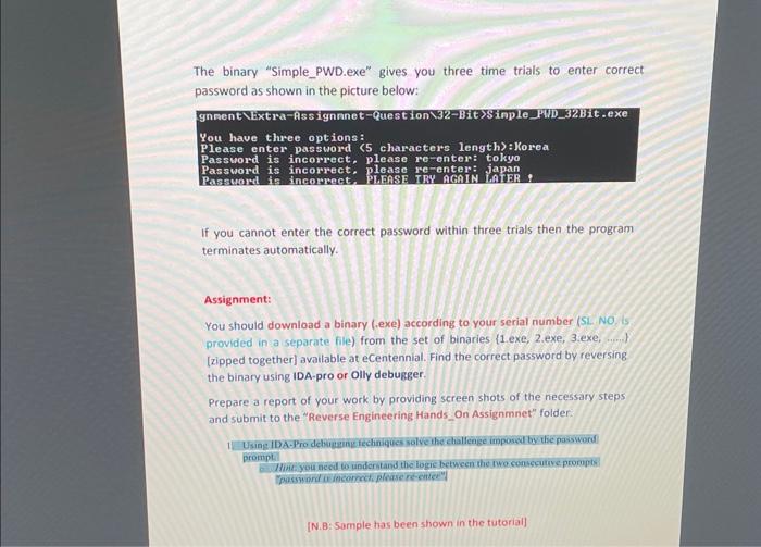 Solved The binary "Simple_PWD.exe" gives you three time | Chegg.com