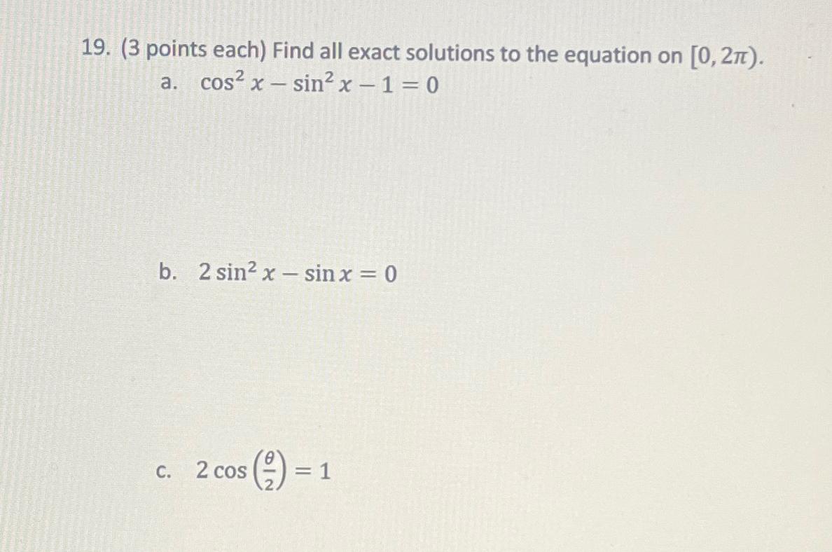 Solved Find all exact solutions to the equation on | Chegg.com