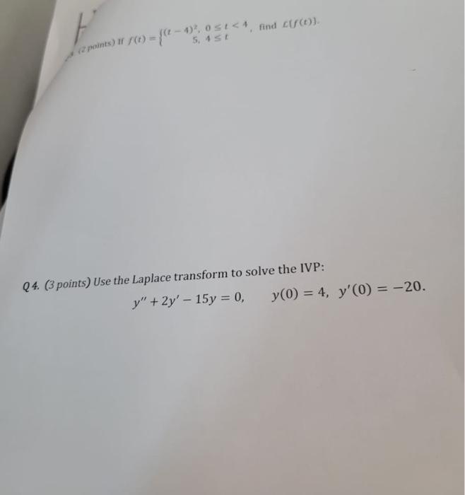 Solved Q4. (3 points) Use the Laplace transform to solve the | Chegg.com