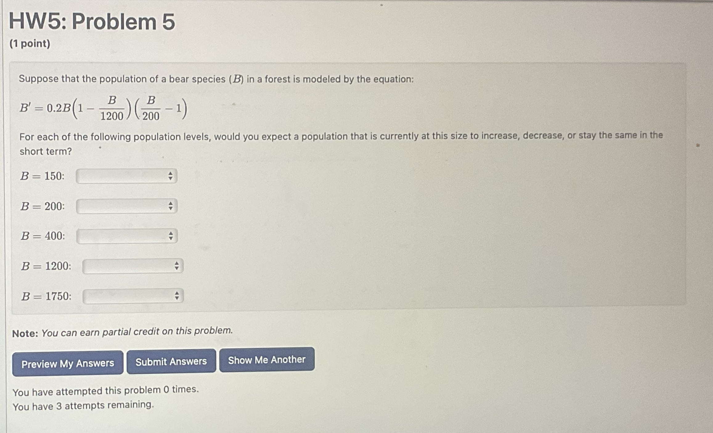 Solved HW5: Problem 5(1 ﻿point)Suppose that the population | Chegg.com