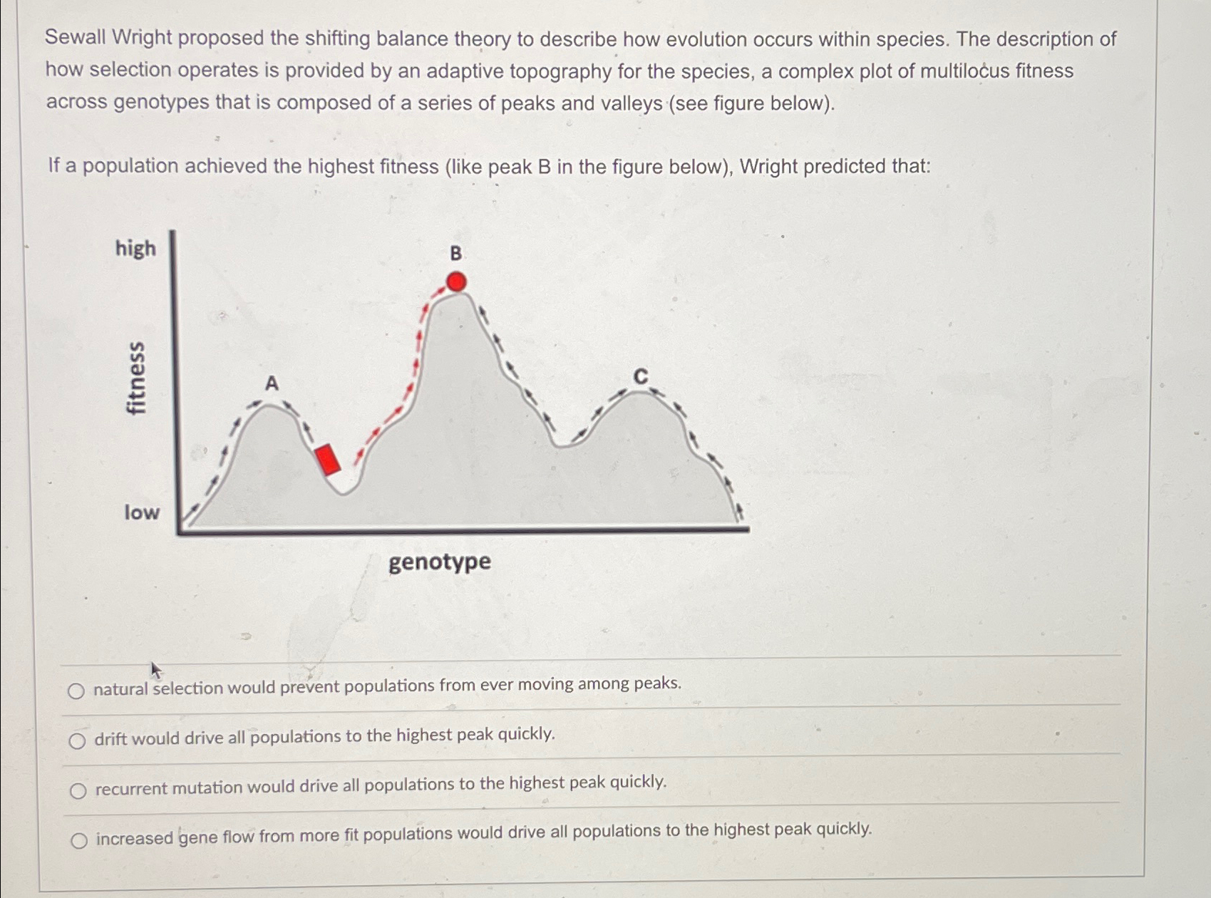 Solved Sewall Wright proposed the shifting balance theory to | Chegg.com