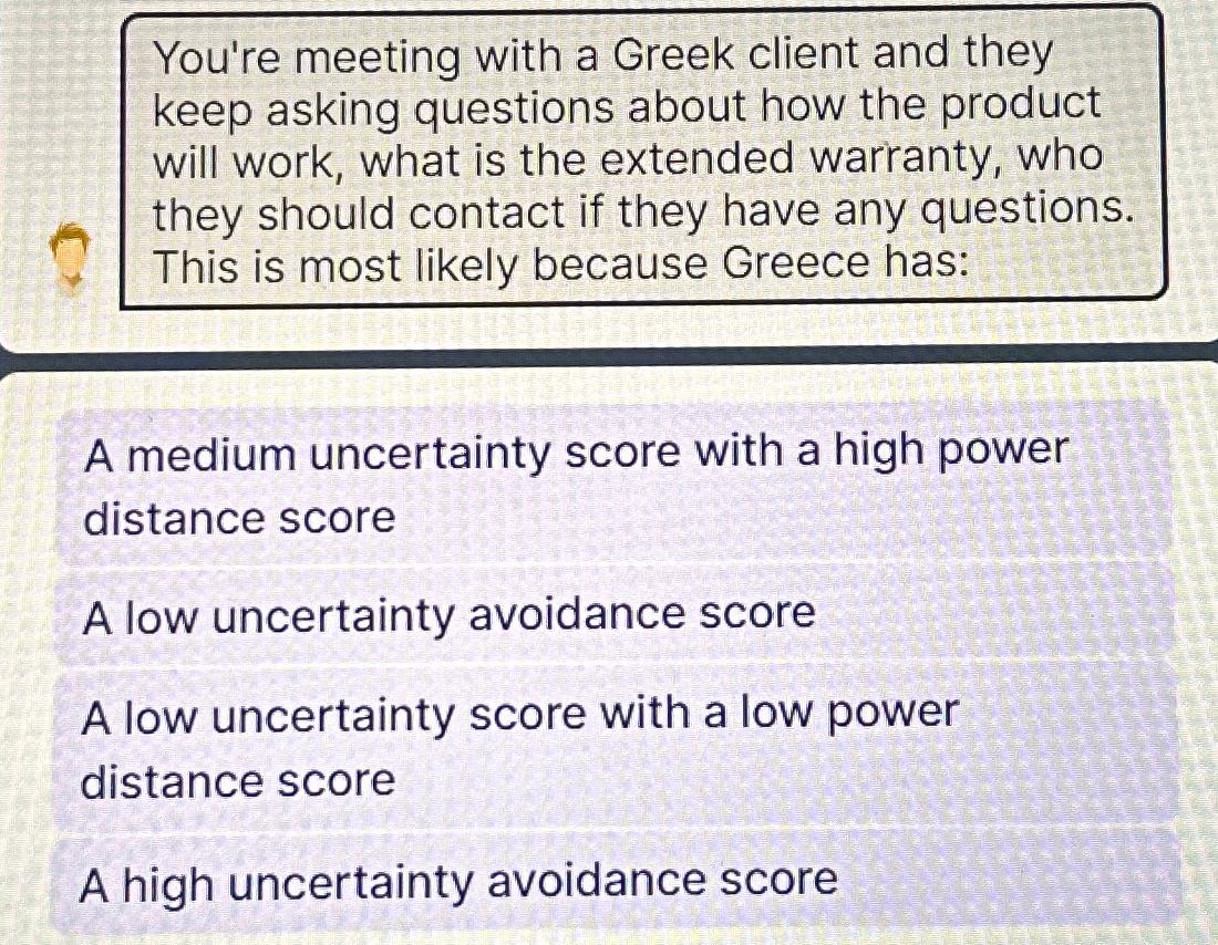 Solved You're meeting with a Greek client and they keep | Chegg.com