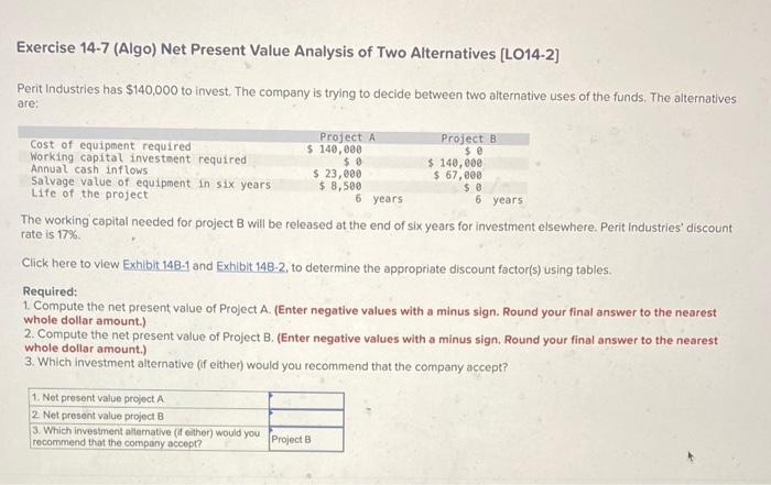 Solved Exercise 14-7 (Algo) Net Present Value Analysis of | Chegg.com