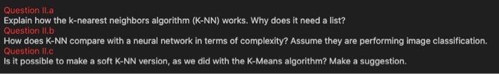 Question II.a Explain how the k-nearest neighbors | Chegg.com