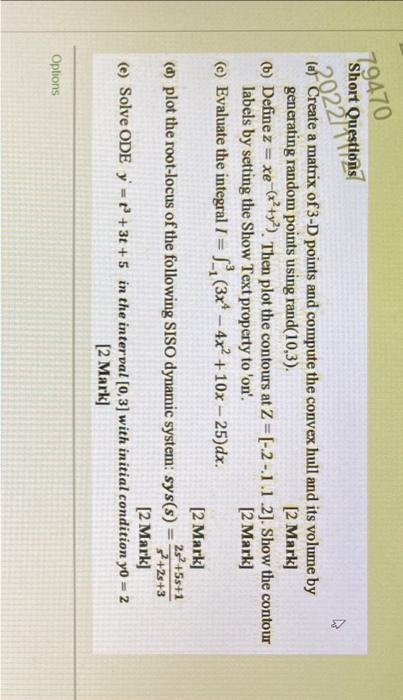 Solved Short Questions, (a) Create a matrix of 3-D points | Chegg.com