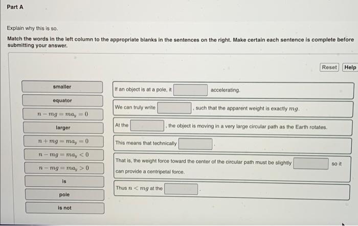 Solved Part A Explain why this is so Match the words in the | Chegg.com