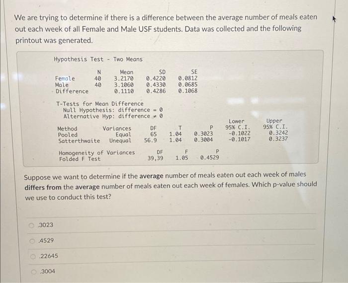 Solved We are trying to determine if there is a difference | Chegg.com