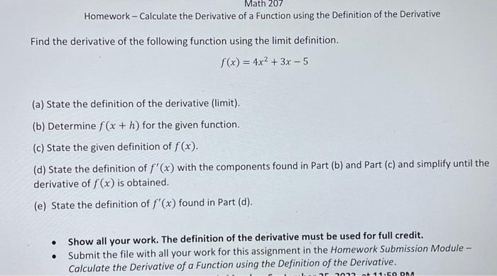 Solved Homework Calculate The Derivative Of A Function Chegg