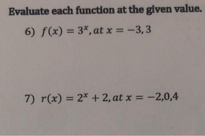 Solved Evaluate each function at the given value. 6) | Chegg.com