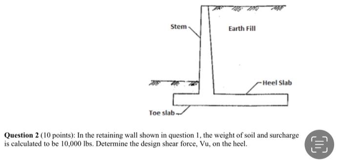 Solved Stem Earth Fill -Heel Slab Toe slab- Question 2 (10 | Chegg.com