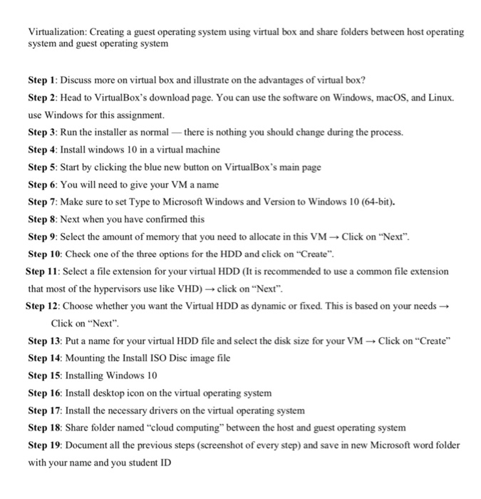 Solved Virtualization: Creating a guest operating system | Chegg.com