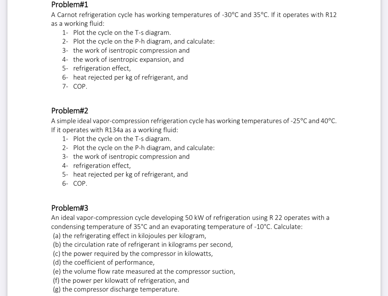 Solved Problem#1A Carnot refrigeration cycle has working | Chegg.com