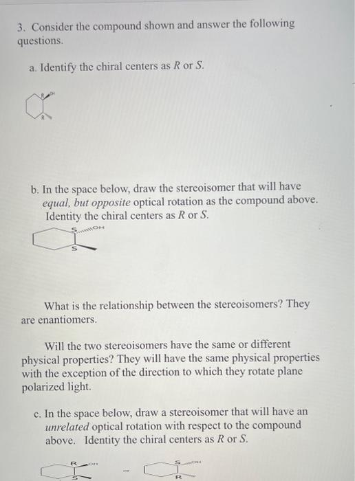Isomers_EMW_Optical Activity Worksheet I Answer the | Chegg.com