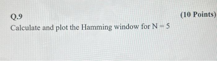 Q.9 Calculate and plot the Hamming window for N=5 | Chegg.com