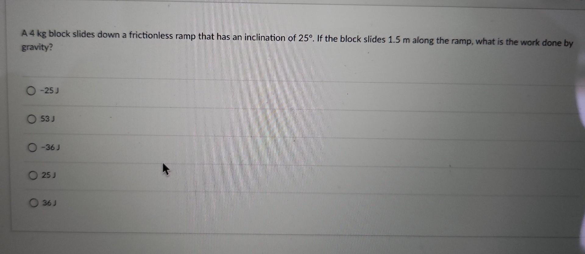 Solved A 4 kg block slides down a frictionless ramp that has | Chegg.com
