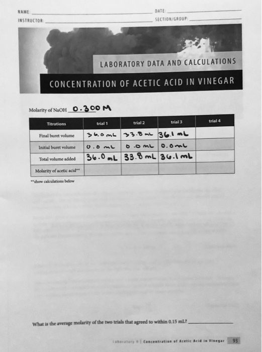 Solved NAME INSTRUCTOR DATE SECTION/GROUP LABORATORY DATA | Chegg.com