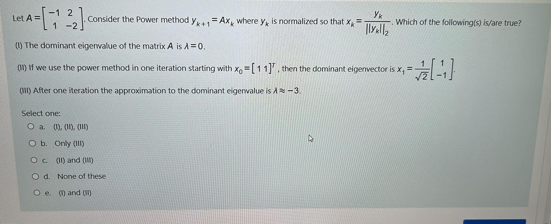 Solved Let A=[−112−2]. Consider the Power method yk+1=Axk | Chegg.com