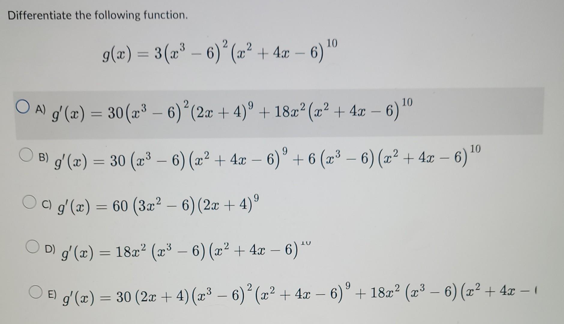 Solved Differentiate (with respect to x ) the following | Chegg.com