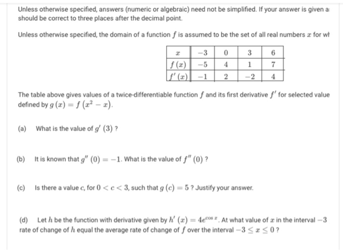 Solved Unless otherwise specified, answers (numeric or | Chegg.com