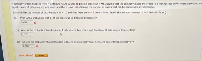 Solved A company orders supplies from M distributors and | Chegg.com