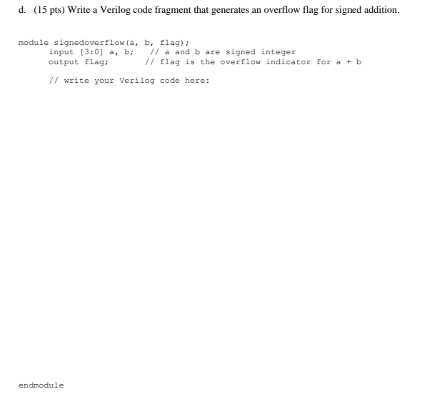 d. (15 pts) Write a Verilog code fragment that | Chegg.com