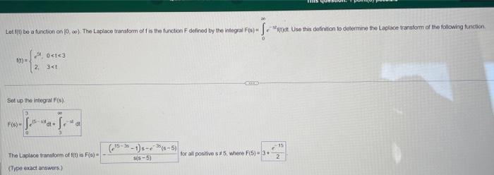 Solved Let 1(0) te a fuccton on (0,∞). The Laplace transform | Chegg.com
