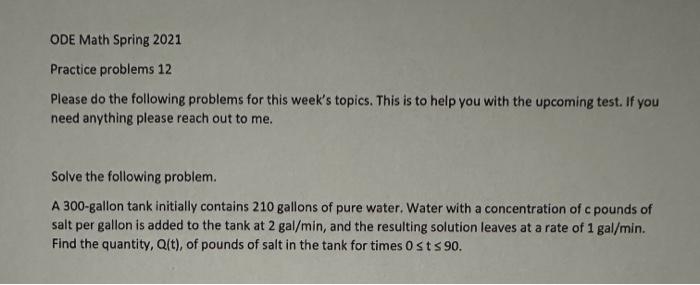 Solved ODE Math Spring 2021 Practice problems 12 Please do | Chegg.com