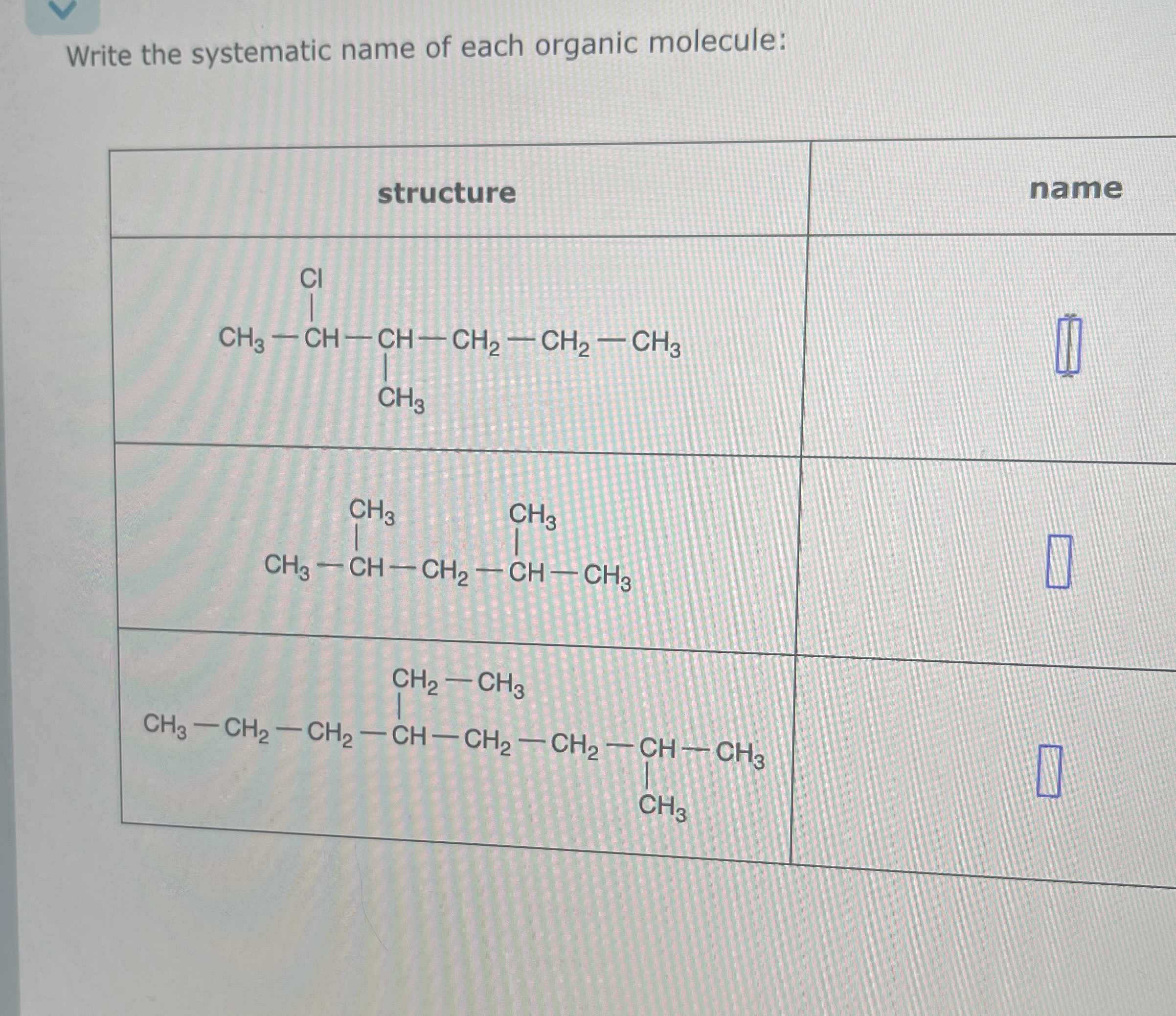 Solved chemistry Write the systematic name of each organic | Chegg.com