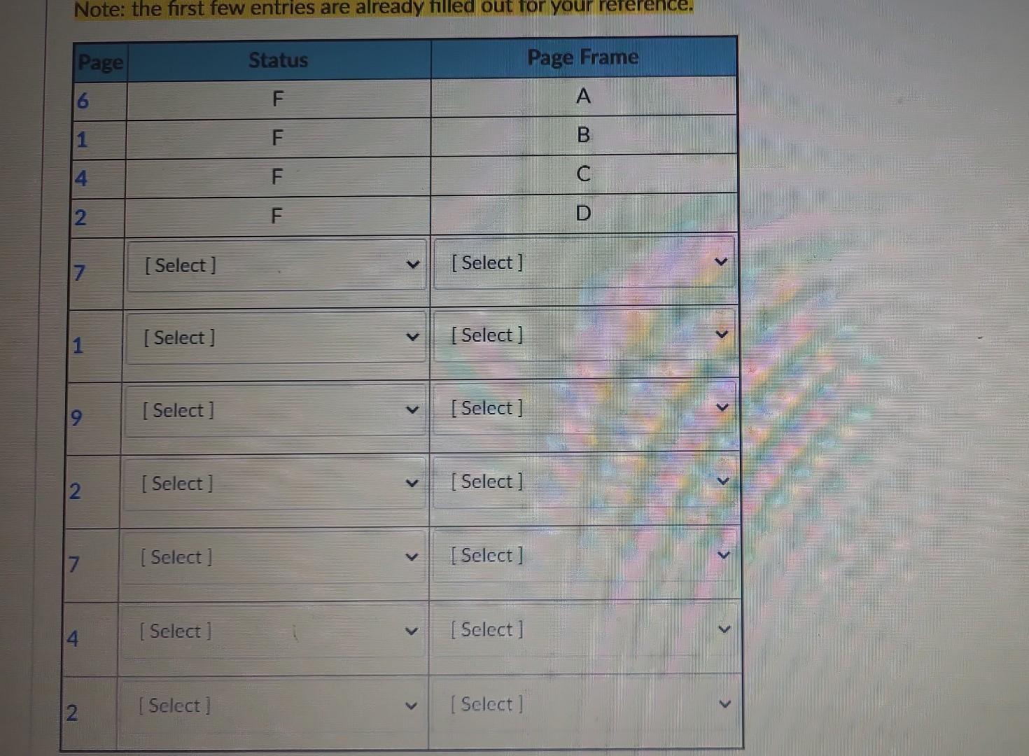 Solved Assume a main memory with four page frames (frame A | Chegg.com
