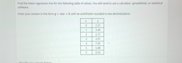 Solved Find the linear regression line for the following | Chegg.com