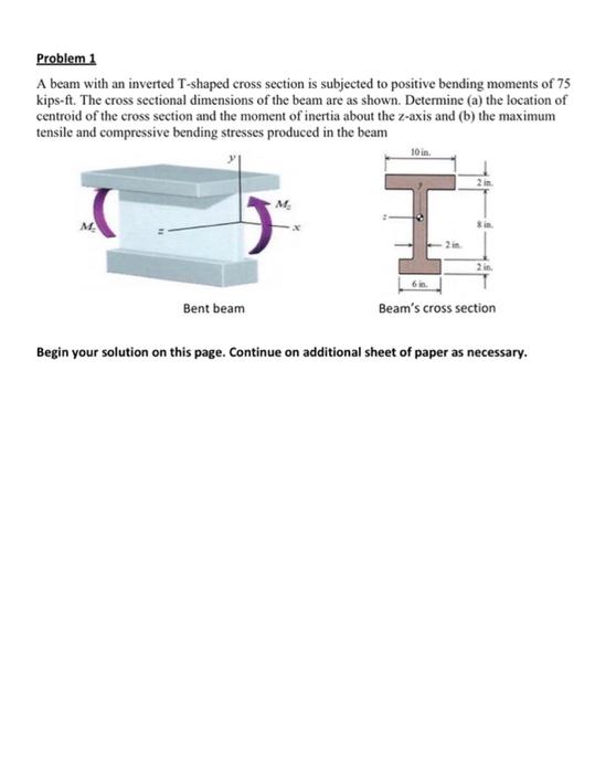 Solved Problem 1 A beam with an inverted T-shaped cross | Chegg.com
