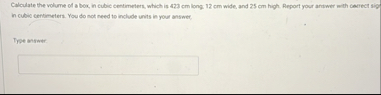 Solved Calculate the volume of a box, in cubic centimeters, | Chegg.com