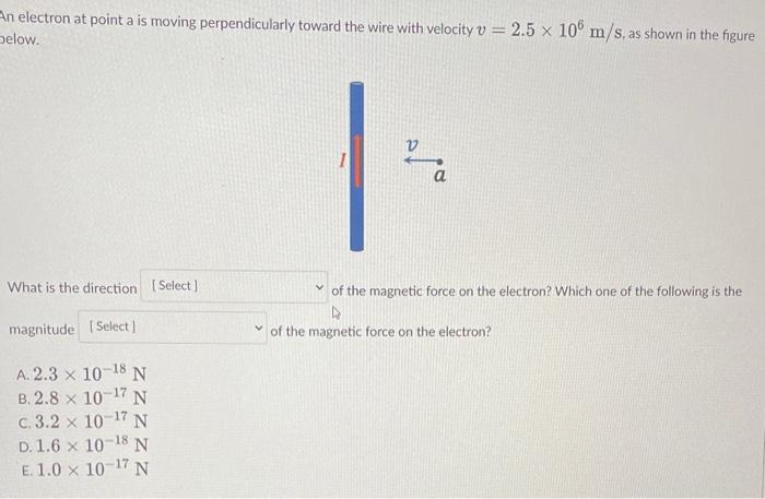 An electron at point a is moving perpendicularly | Chegg.com