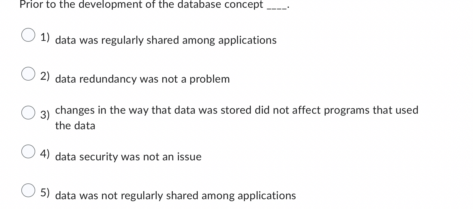 Solved Prior to the development of the database conceptdata | Chegg.com