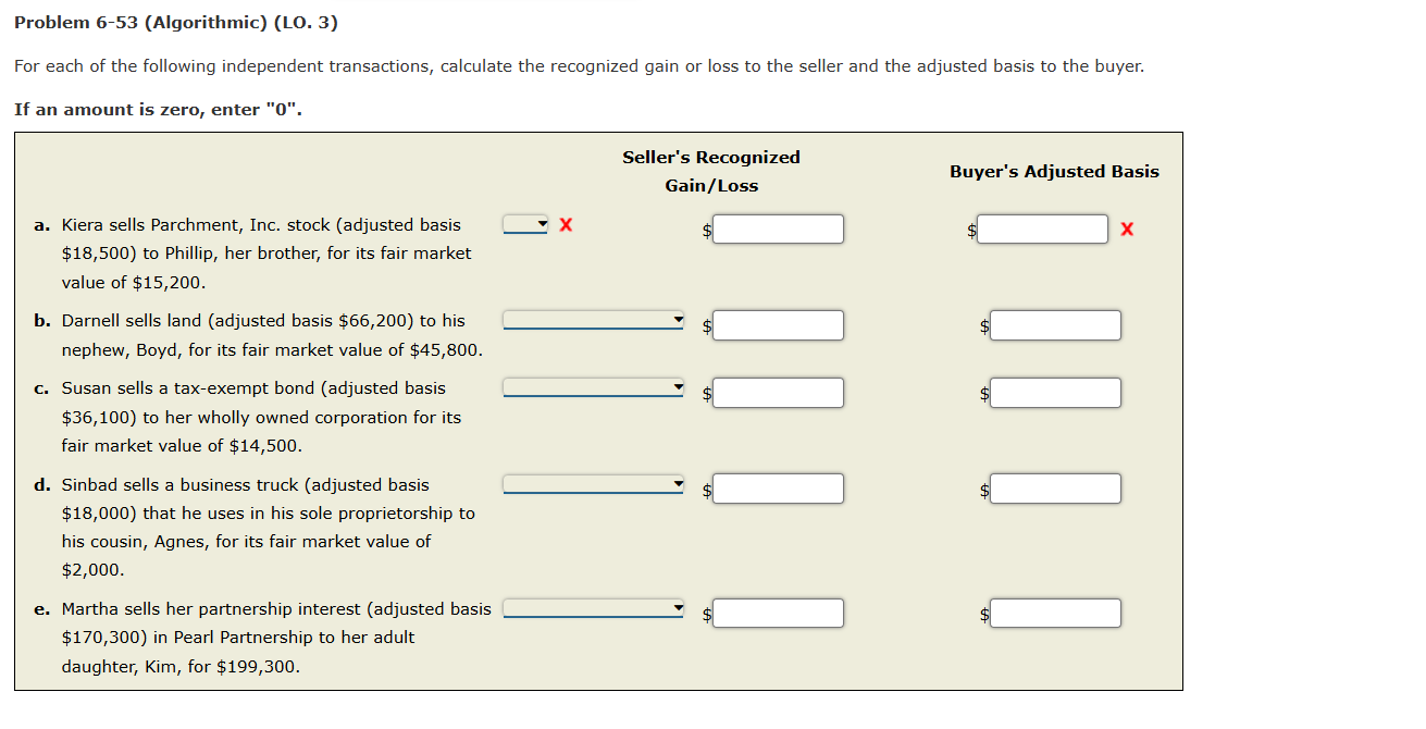 Solved Problem 6-53 (Algorithmic) (LO. 3)For each of the | Chegg.com
