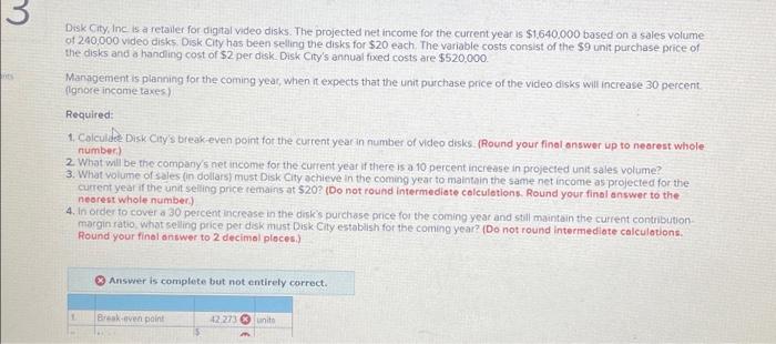 Solved Disk City, Ine is a retailer for digital video disks. | Chegg.com