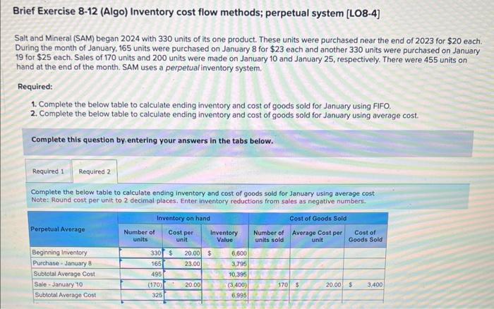 Solved Brief Exercise 8-12 (Algo) Inventory cost flow | Chegg.com