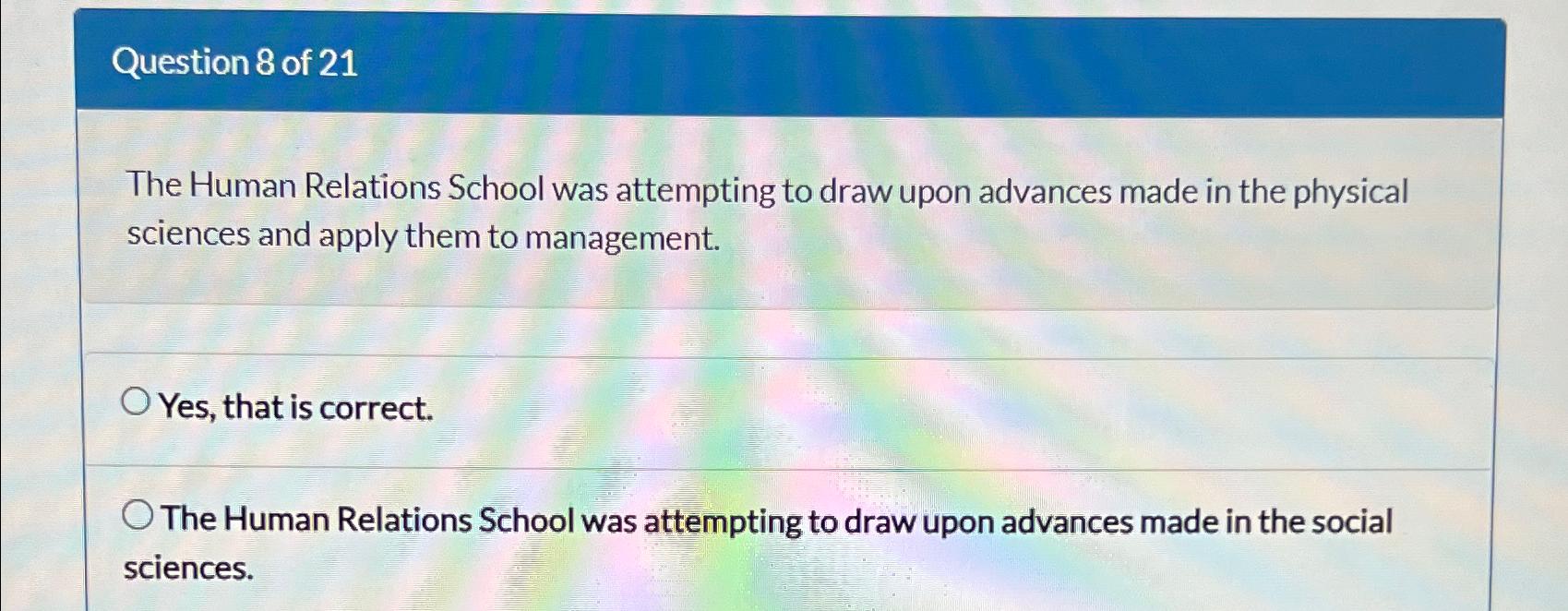 Solved Question 8 ﻿of 21The Human Relations School was | Chegg.com