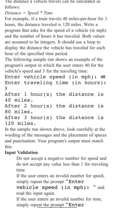 Solved The distance a vehicle travels can be calculated as | Chegg.com