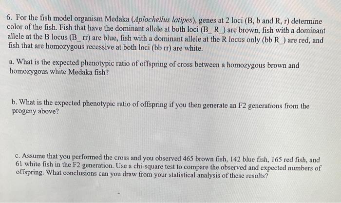 6. For the fish model organism Medaka (Aplocheilus | Chegg.com